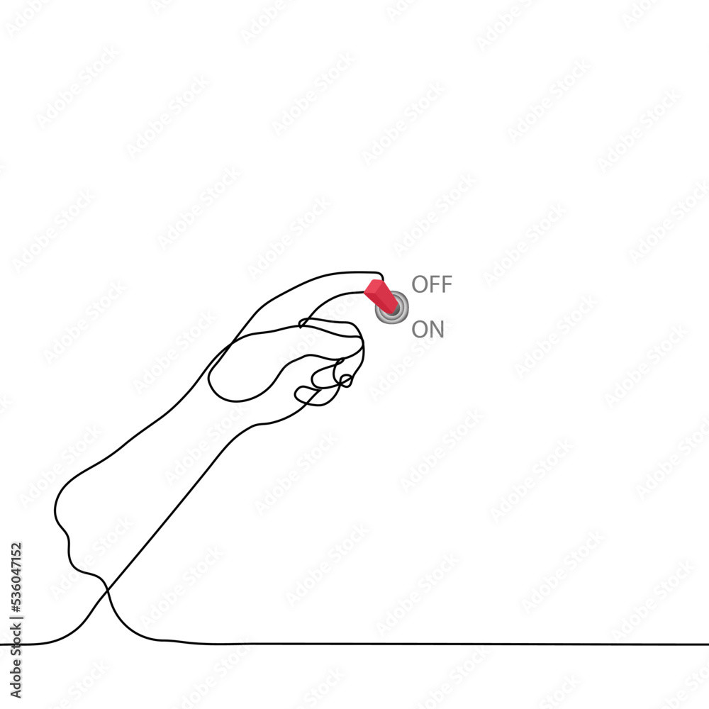 hand presses a vintage light switch - one line drawing vector. the ...