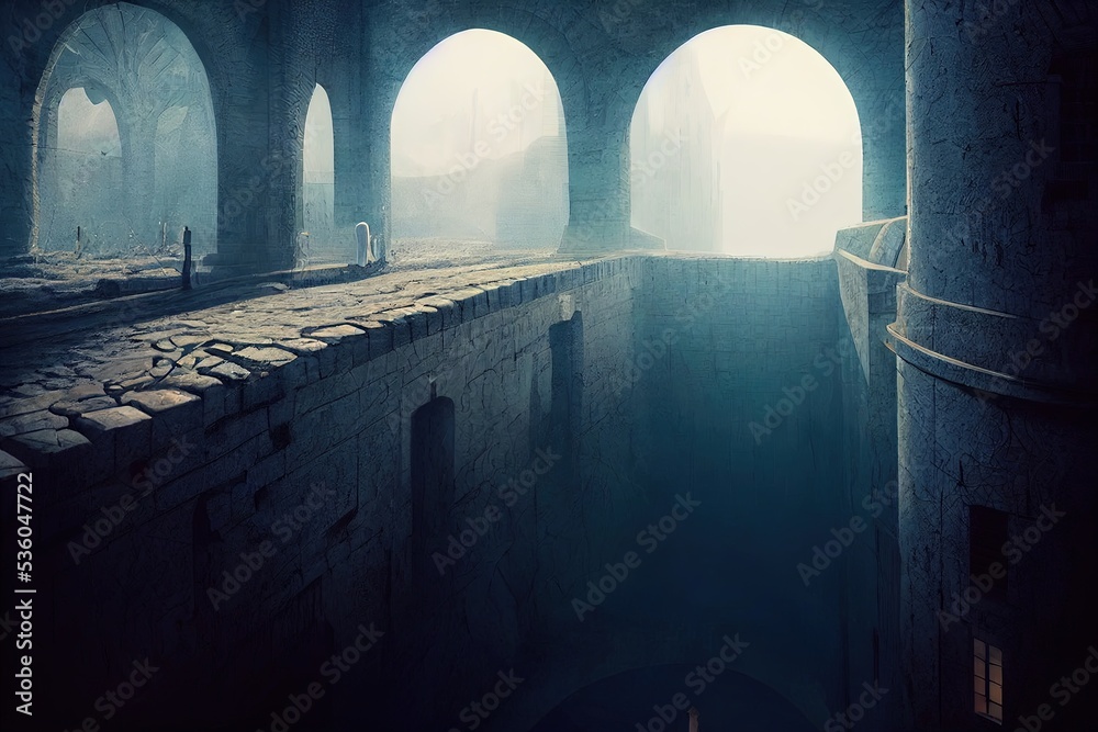 Ancient Landscape - Ruins of Stone Bridge and Columns - Digital Art ...