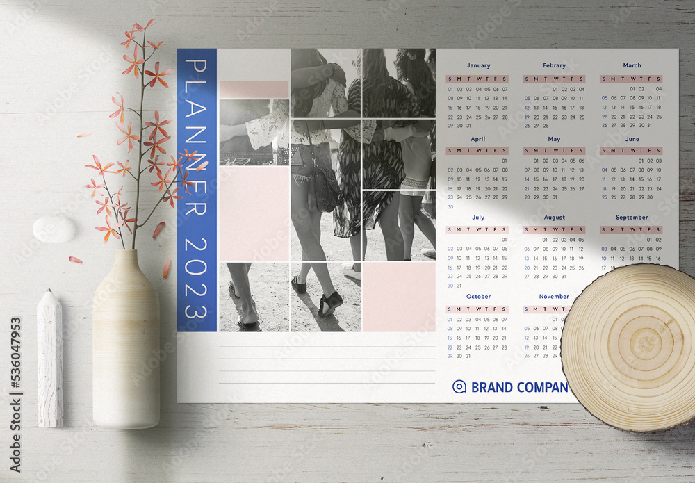 2023 A4 Landscape Calendar Layout Stock Template | Adobe Stock