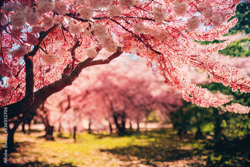 Sakura Petals. Cherry Blossom Tree. Spring Woods. Leaves Flower Air. Flower Photography. Organic Wallpaper. Stock Illustration Adobe Stock