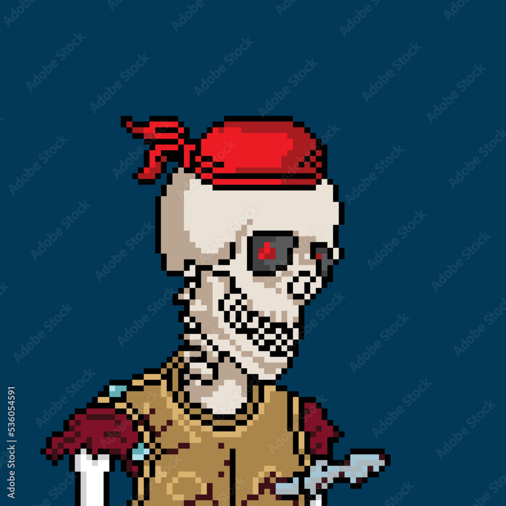 skull character with hat and sword asset stuck in the chest with pixel ...