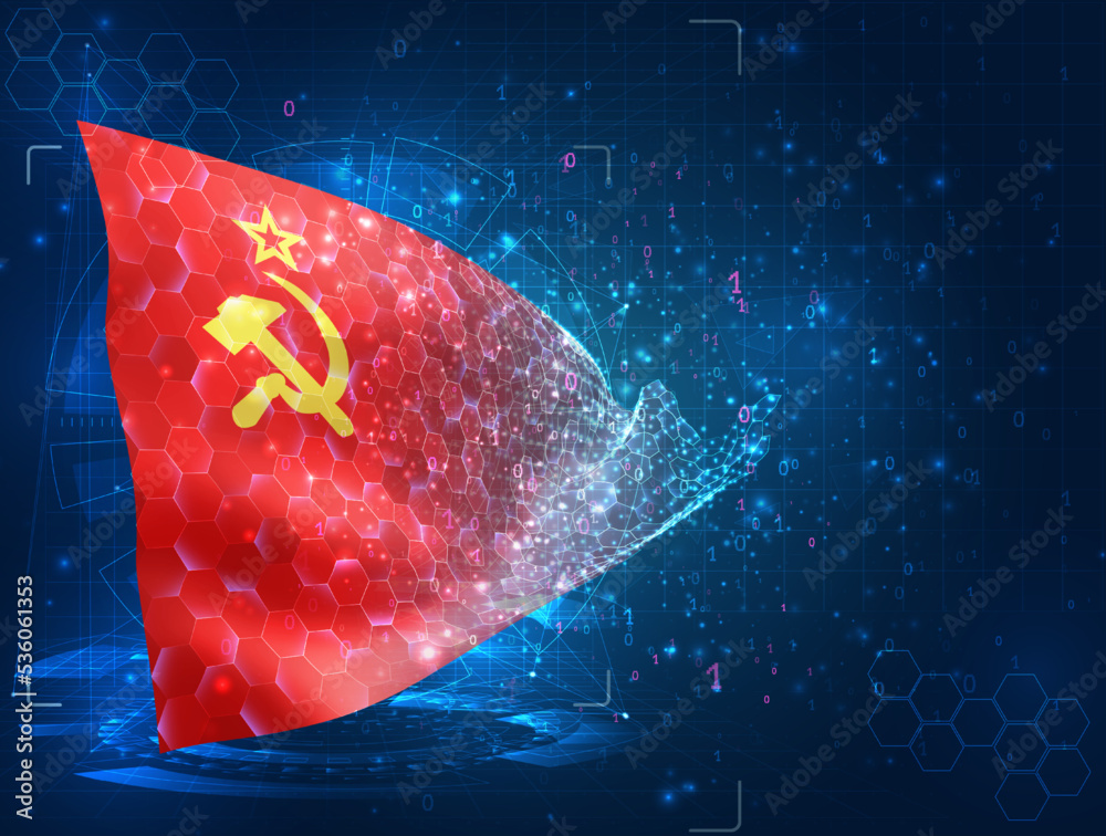 USSR, vector flag, virtual abstract 3D object from triangular polygons ...