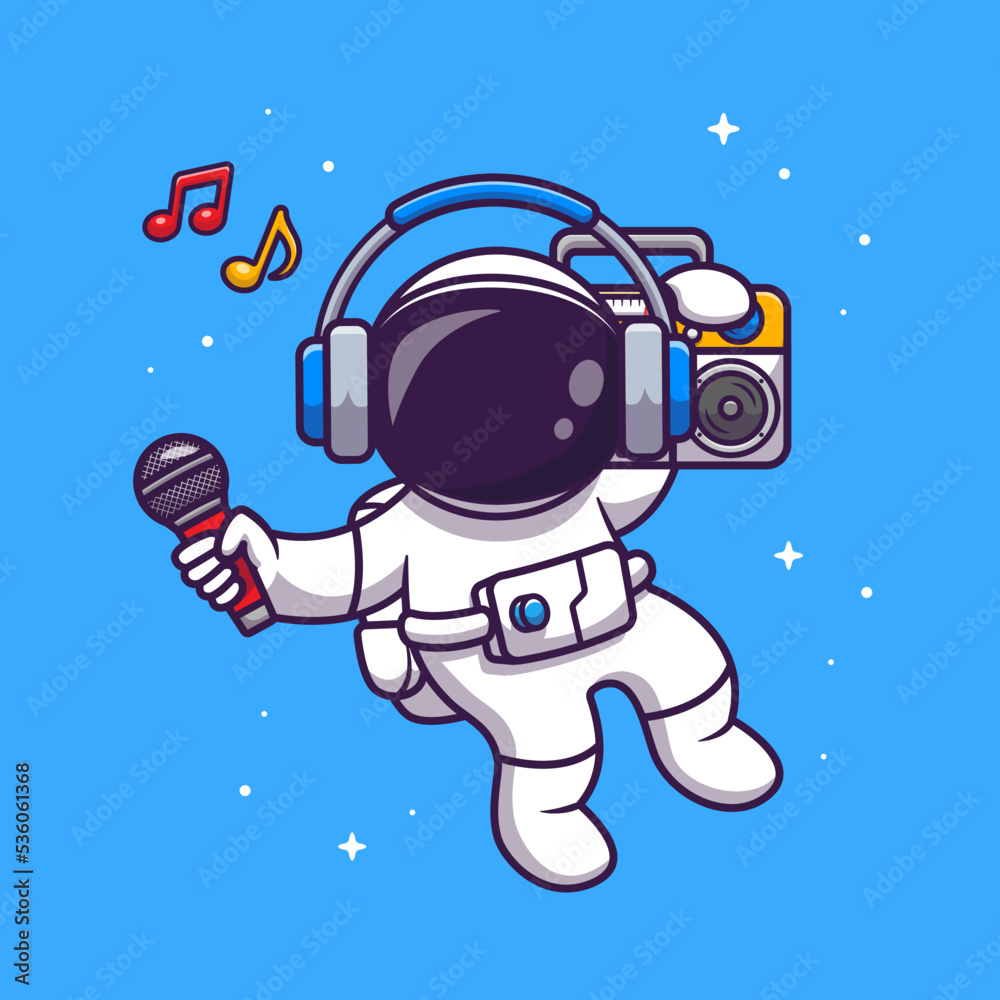 Cute Astronaut Listening Music With Boombox Cartoon Vector Icon ...