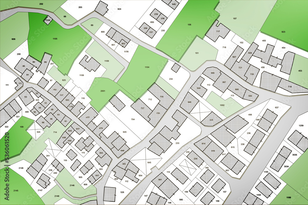 Imaginary cadastral map of territory with public parks and natural ...