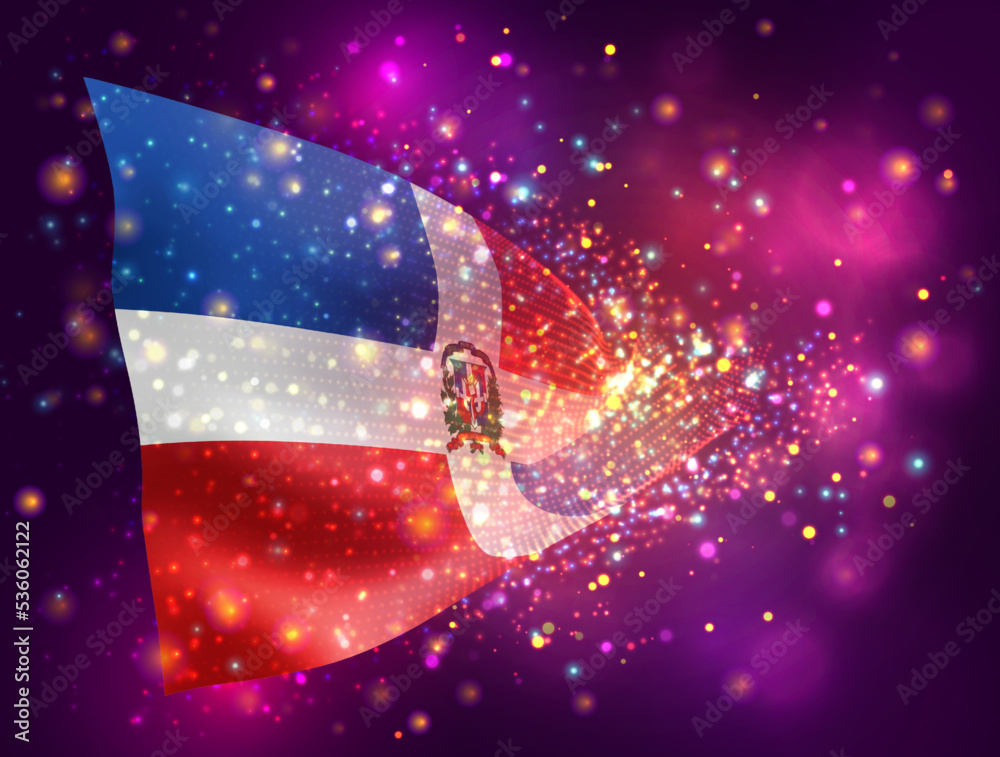 Dominican Republic, vector 3d flag on pink purple background with ...