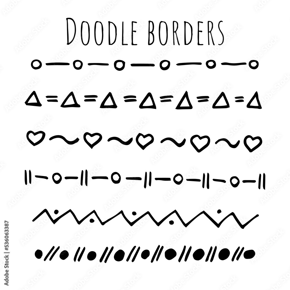 Hand drawn set of line borders and frames. Vector sketch elements of ...