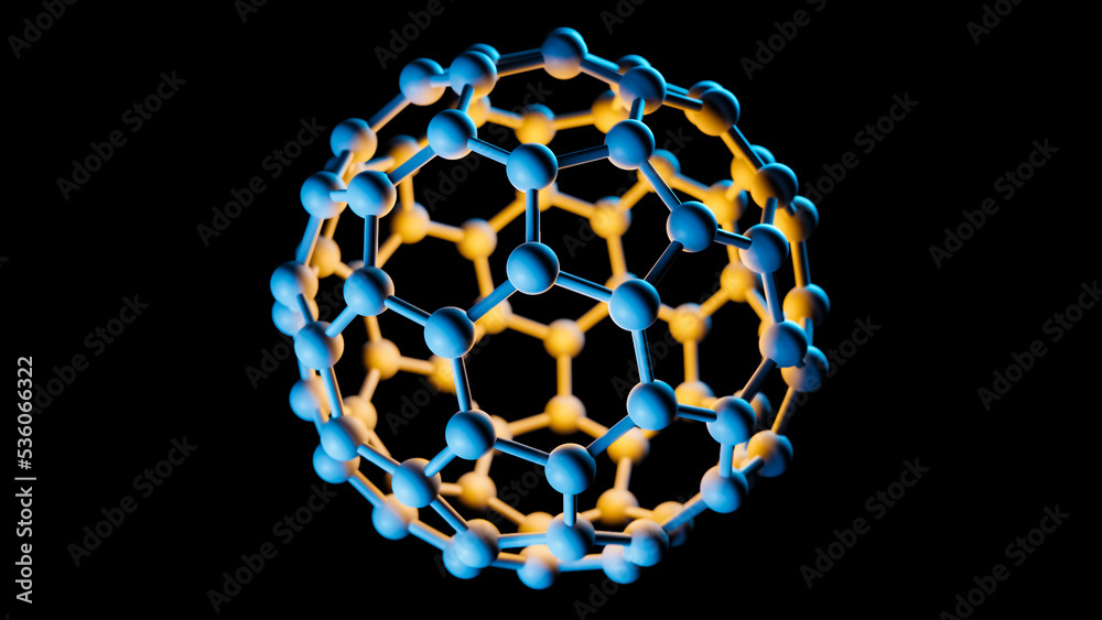 Model of Fullerene Molecule, allotrope of carbon atoms, round sphere ...