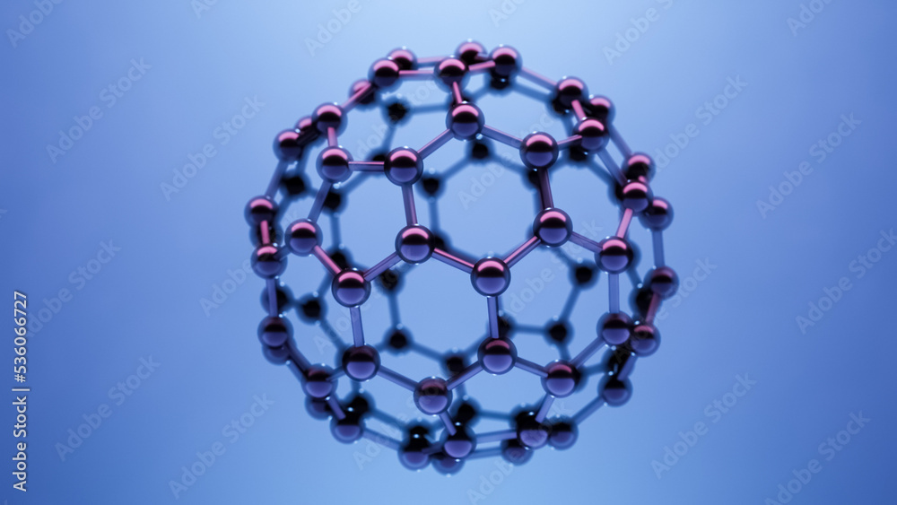 Model of blue Fullerene Molecule, allotrope of carbon atoms, round ...