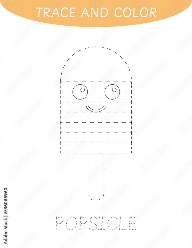 Vetor de Trace and color the popsicle worksheet for kids. Tracing ...