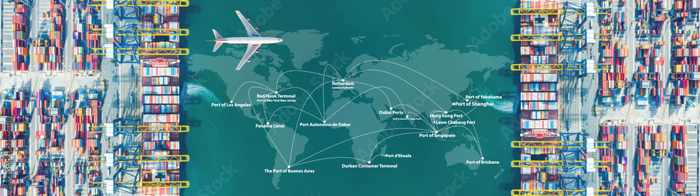 Map global logistics partnership connection of Container ship loading ...