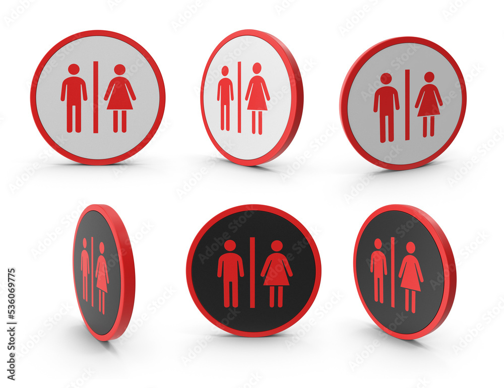 Toilet Restroom WC Sign Signboard 3D Illustration. Set toilet signs ...