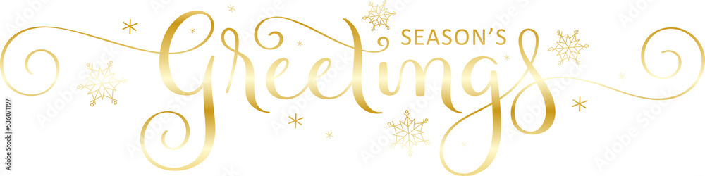 SEASON'S GREETINGS metallic gold brush calligraphy banner on transparent background Stock ...