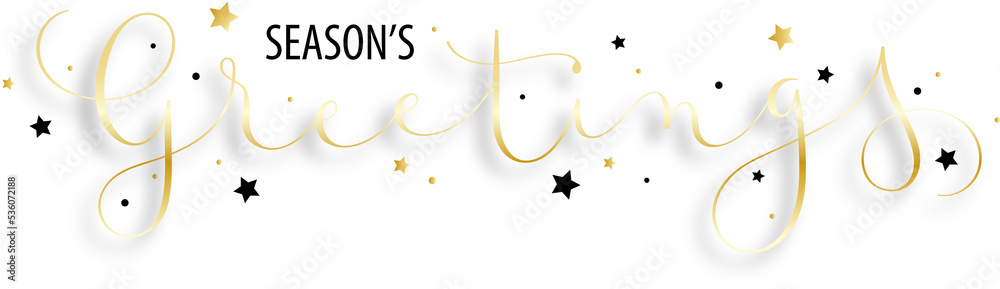 SEASON'S GREETINGS metallic gold brush lettering banner with black and ...