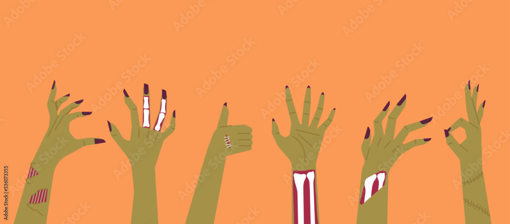zombie grab hands sticking out from the ground, banner of Halloween ...