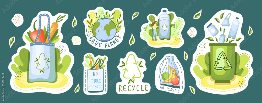 Ecological stickers. Environment protection, sustainability concept. No ...
