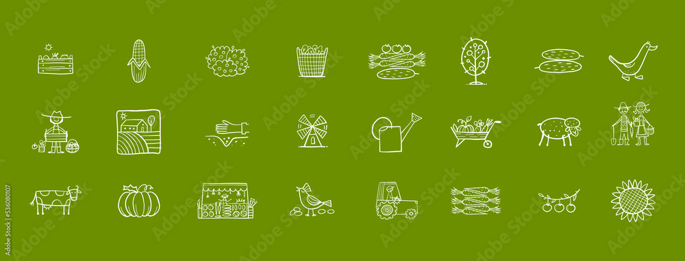 Organic Farm icons For your Design. Harvest Festival. Agriculture ...