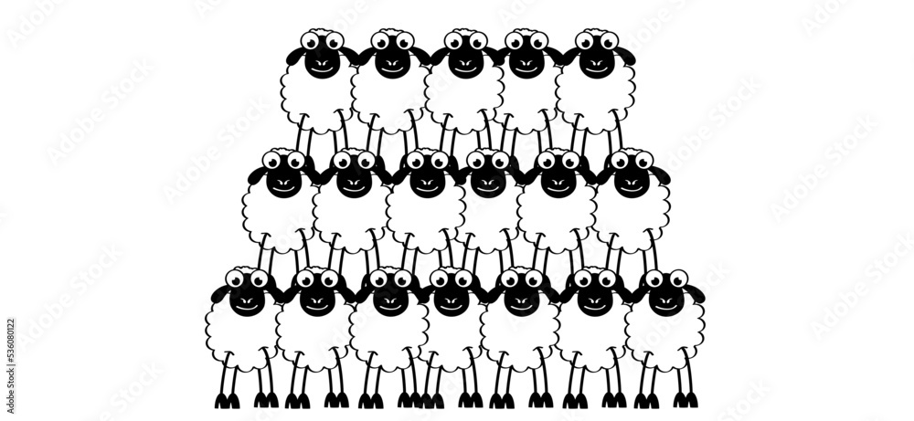 Cartoon, comic cute black and white sheep stickman. sheep icon. Drawing ...