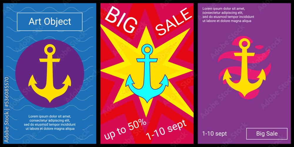Trendy retro posters for organizing sales and other events. Large sea ...