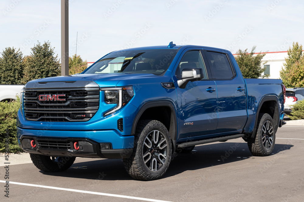GMC Sierra 1500 pickup display at a dealership. GMC offers the Sierra ...