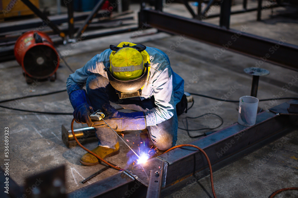 Welding male worker metal steel is part of beam structure Stock Photo ...