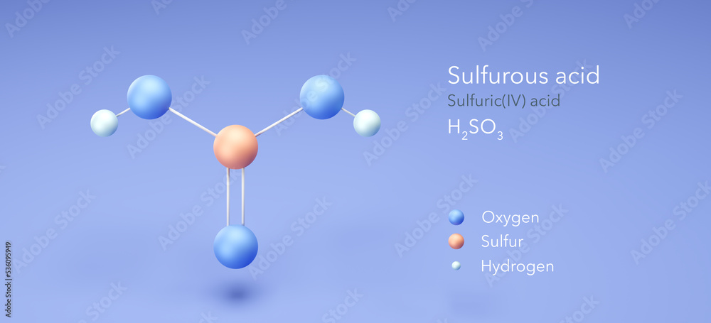 sulfurous acid, molecular structures, Sulfuric(IV) acid, 3d model ...