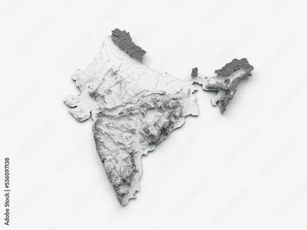 India Map Flag Shaded relief Color Height map on white Background 3d ...
