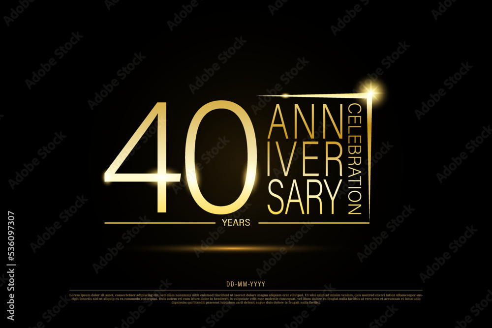 40 years anniversary golden gold logo on black background, vector ...