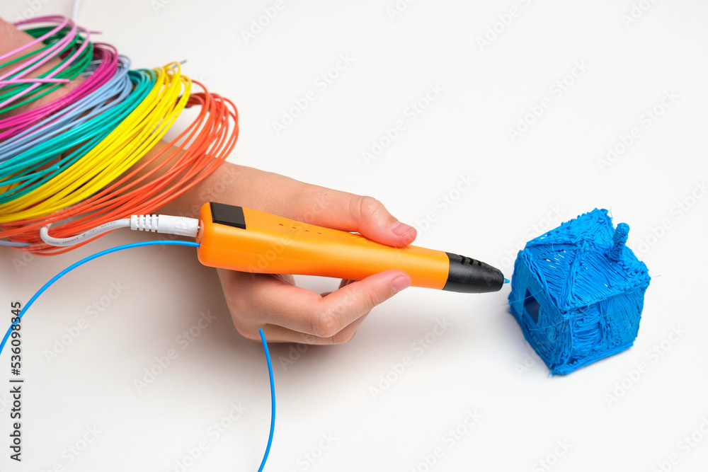 Teen Girl Using 3d Pen. Printing with Colored Plastic Wire Filament ...