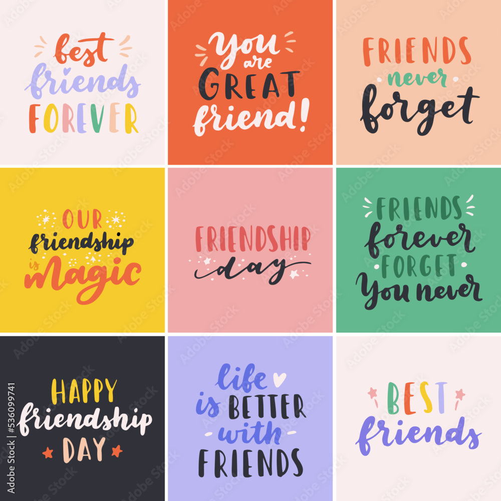 Happy Friendship Day cute hand lettering big set. Best friends forever ...