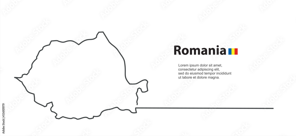 Continuous one line drawing of map Romania Stock Vector | Adobe Stock