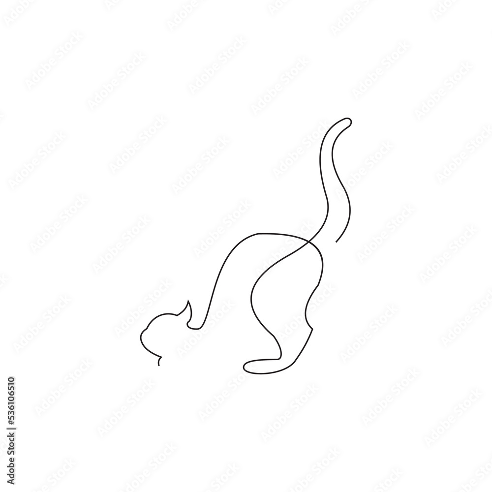 Cat in continuous line art drawing style. Minimalist black linear ...