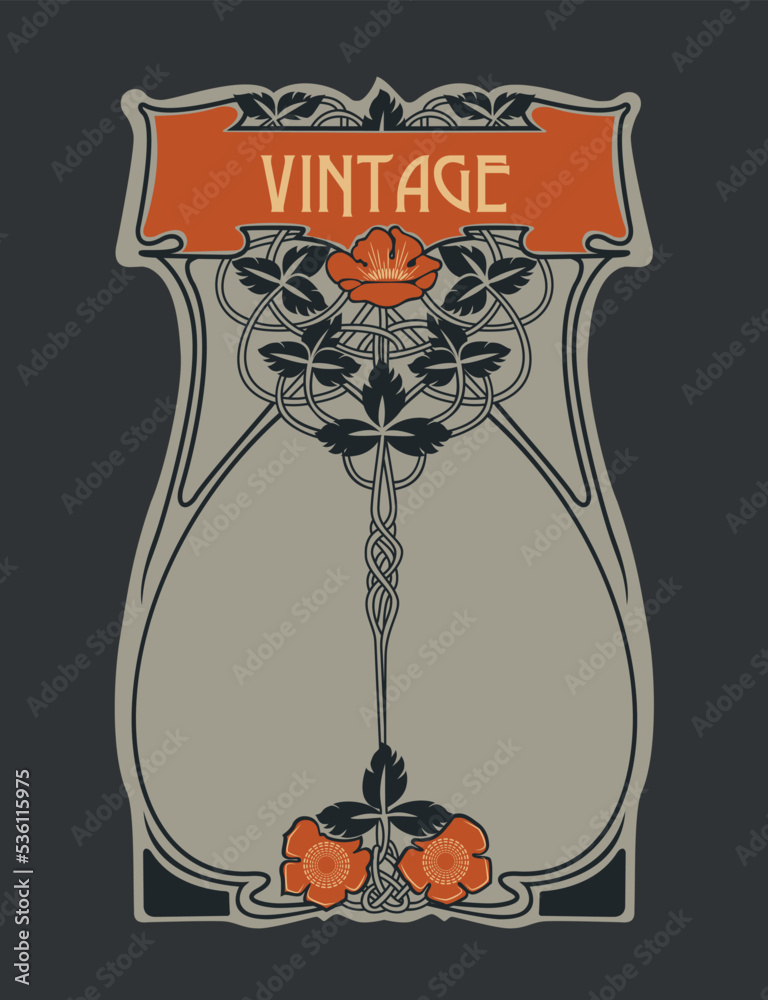 vintage decorative element for invitation card in art nouveau table ...