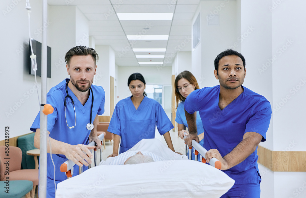 Work of emergency medical team and paramedics. Doctors and nurses ...