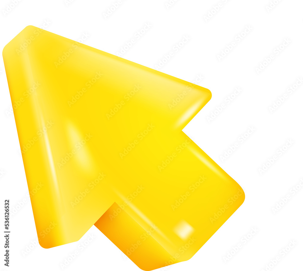 Yellow Cursor Pointer Arrow Isolated on Transparent Background. 3D ...