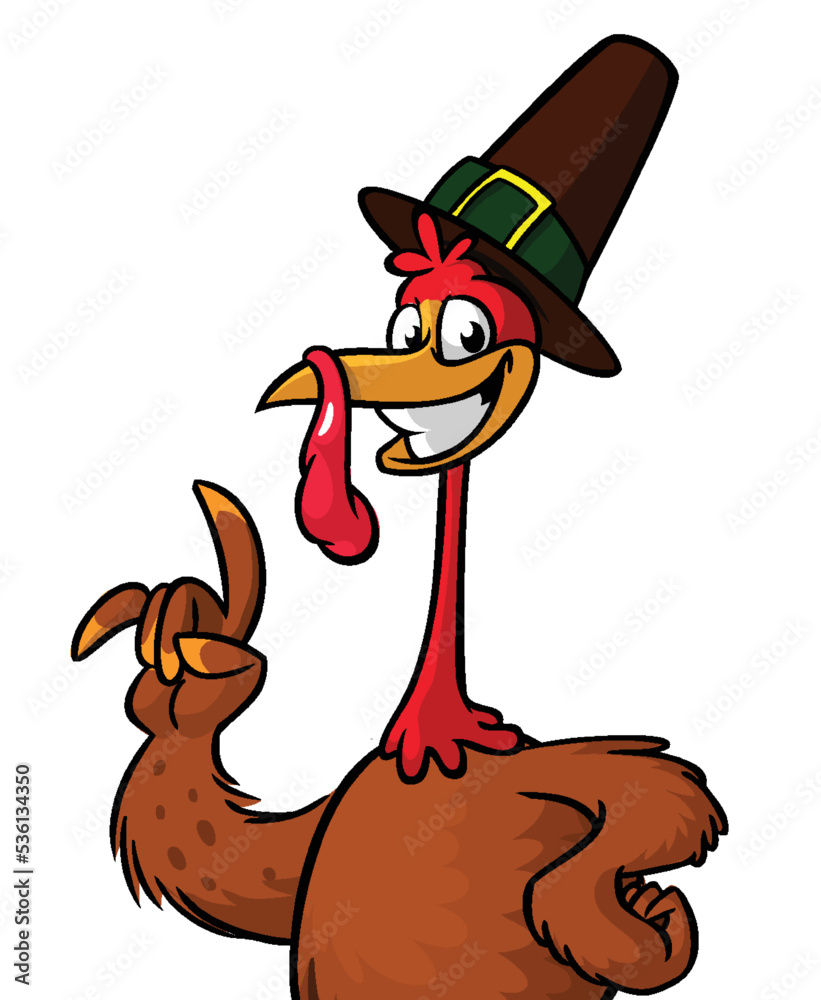 Cartoon happy cute thanksgiving turkey bird. Vector illustration ...