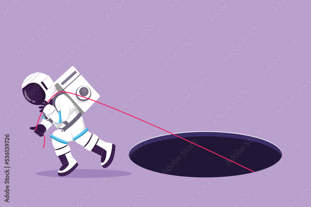Character flat drawing young astronaut trying hard pulling rope to drag ...
