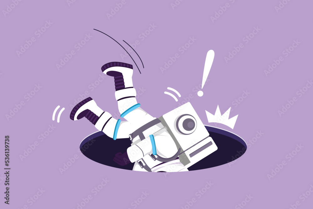 Graphic flat design drawing of young astronaut falling into pit hole in ...
