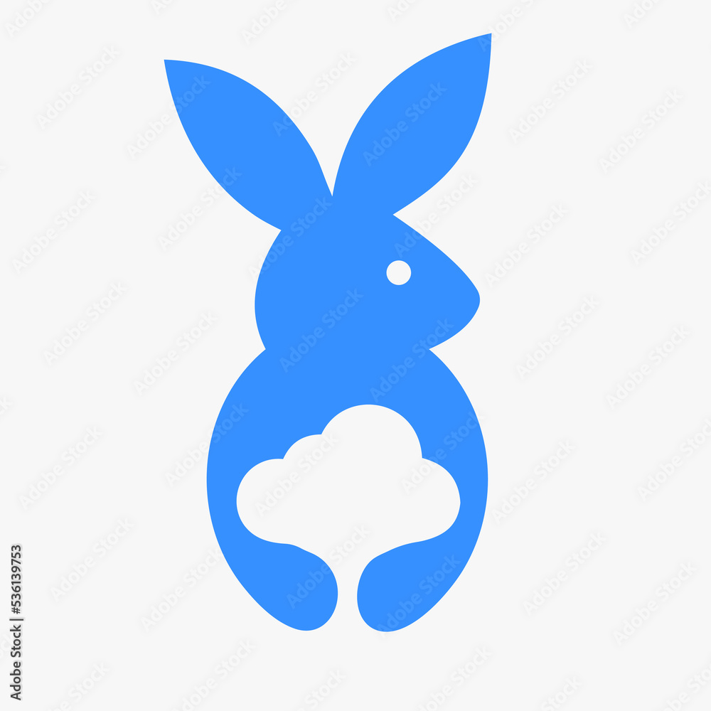 Rabbit Cloud Logo Negative Space Concept Vector Template. Rabbit ...