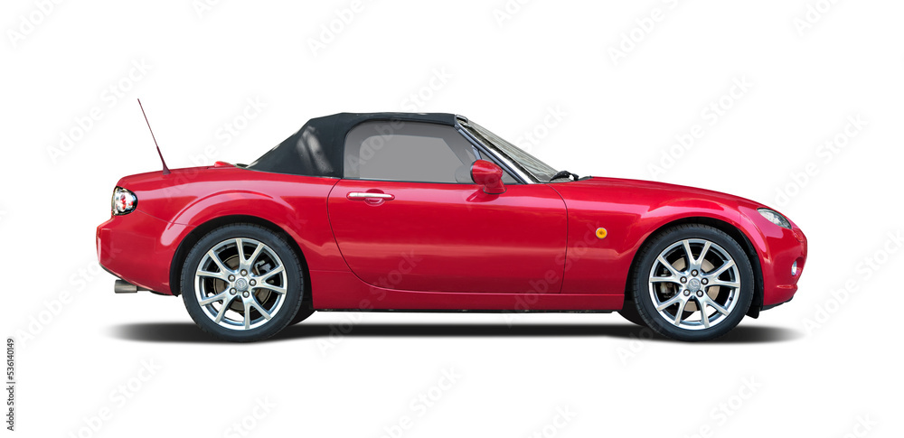 Mazda MX5 roadster car, side view isolated on white background, 29 July ...