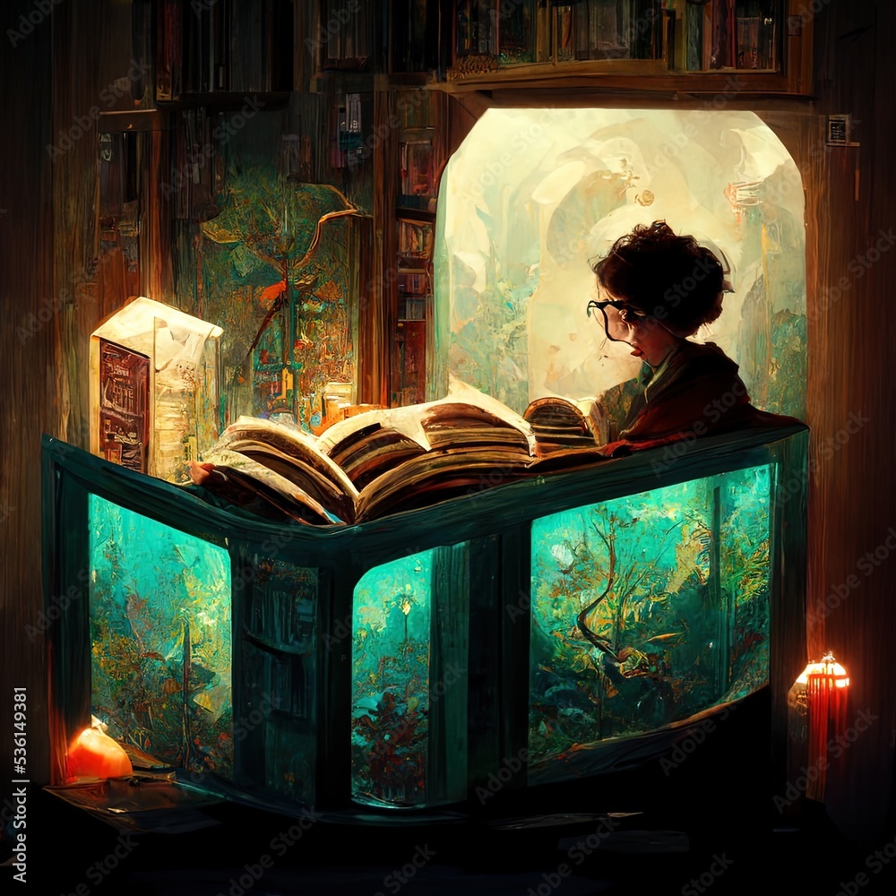 Bookworm Child Reading Books - Illustration Digital Art, 3D Render ...