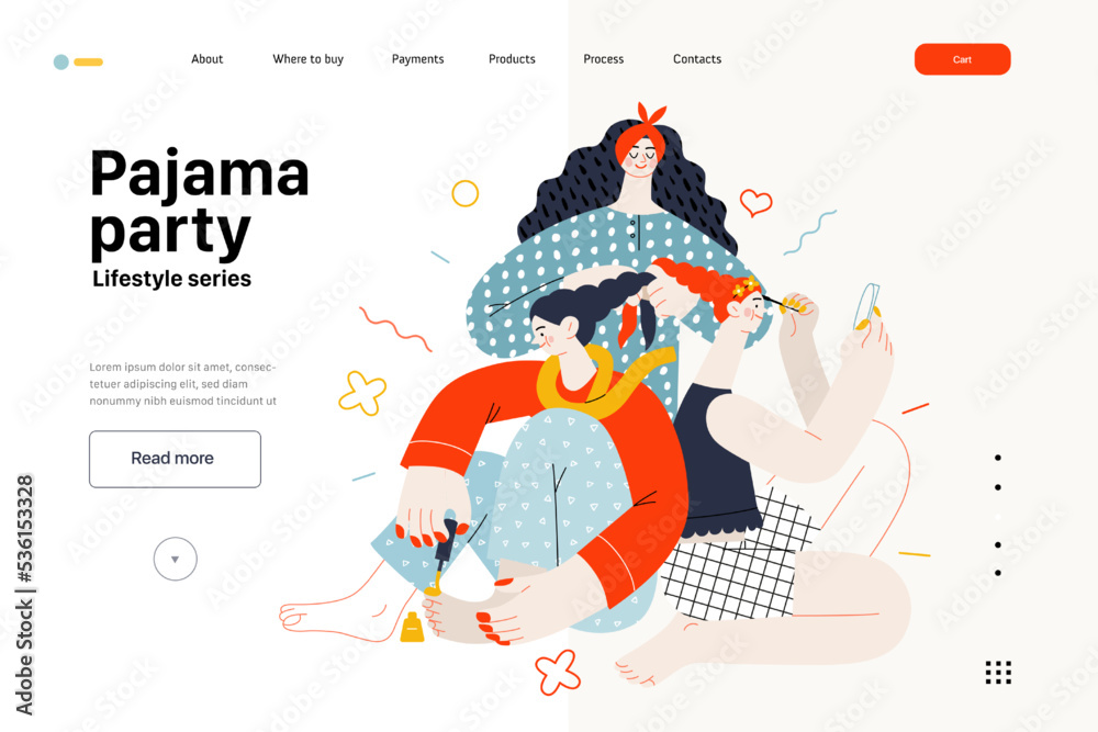 Lifestyle web template -Pajama party -modern flat vector illustration ...