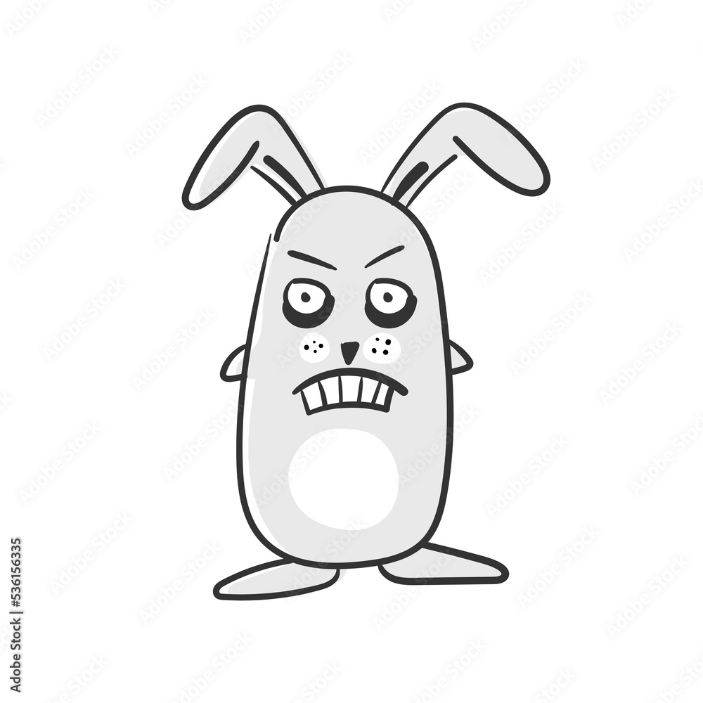 Cute angry bunny. Cartoon illustration of a funny little rabbit ...