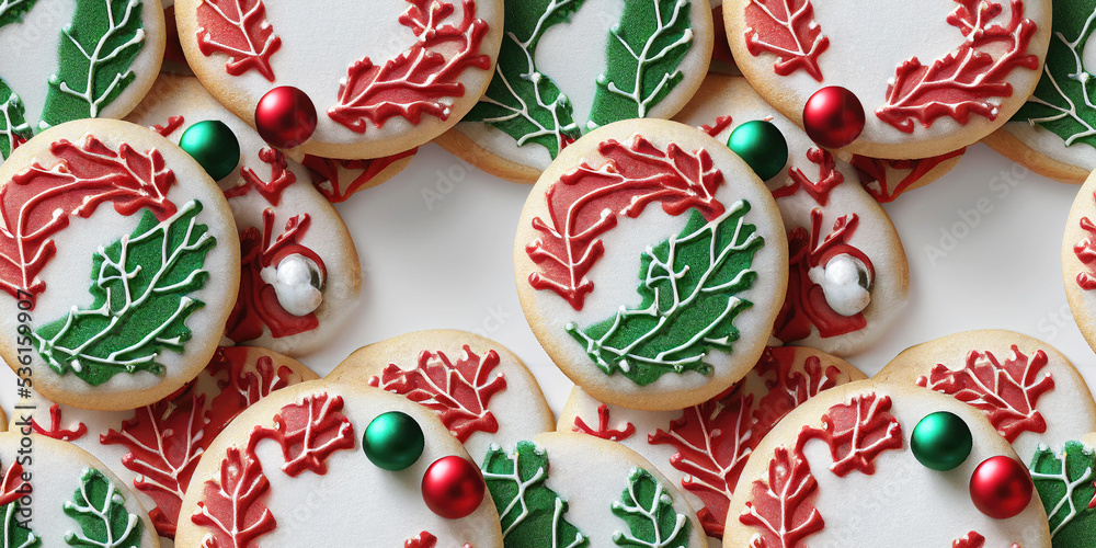 Red and green christmas cookies with icing as seamless pattern ...