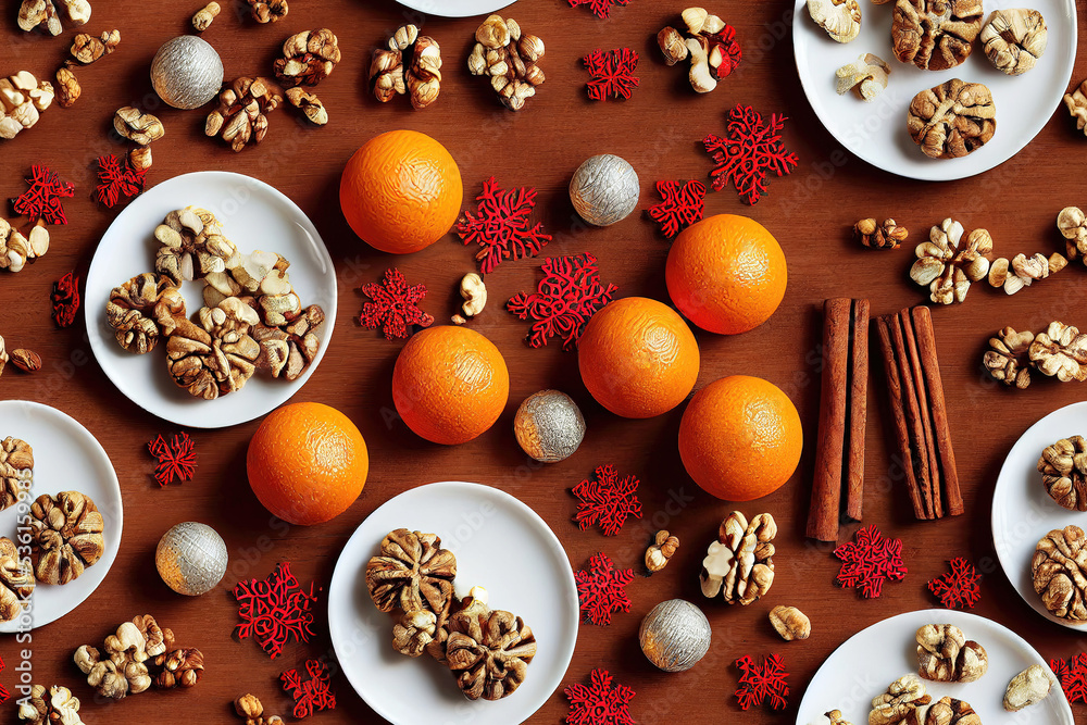 Seamless background with christmas food and decorations Stock ...