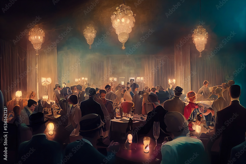 Fantasy concept art of a luxury retro party in a 1920's style mansion ...
