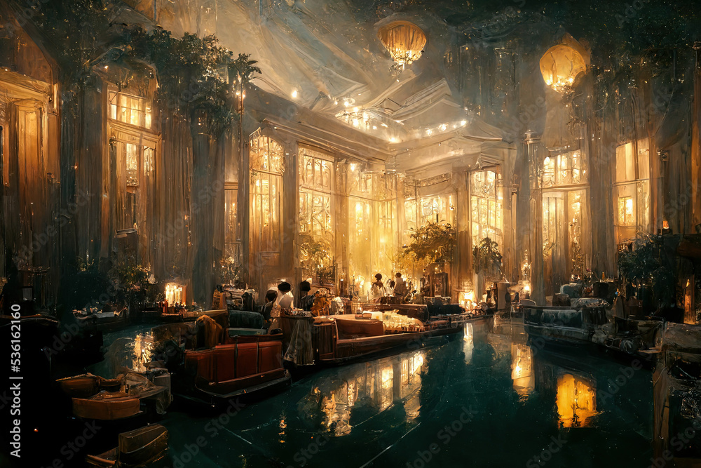 Fantasy concept art of a luxury retro party in a 1920's style mansion ...