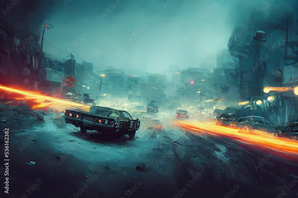 Digital Concept Art Of A Car Chase A Cinematic Hot Pursuit On A digital-concept-art-of-a-car-chase-a-cinematic-hot-pursuit-on-a
