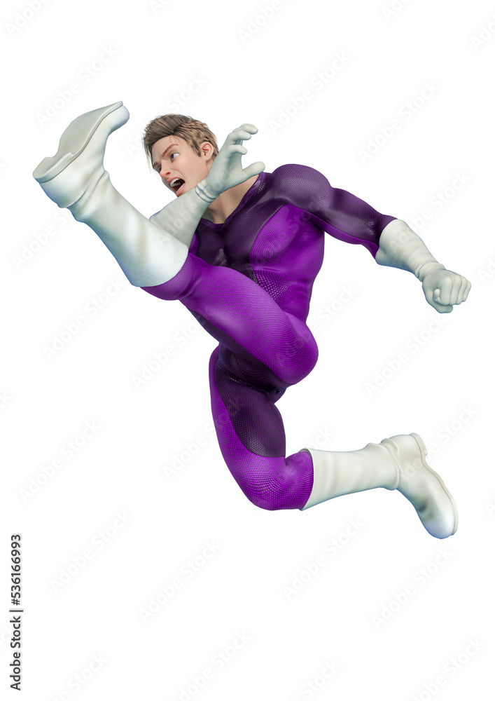 super power hero cartoon doing a mega kick Stock Illustration | Adobe Stock