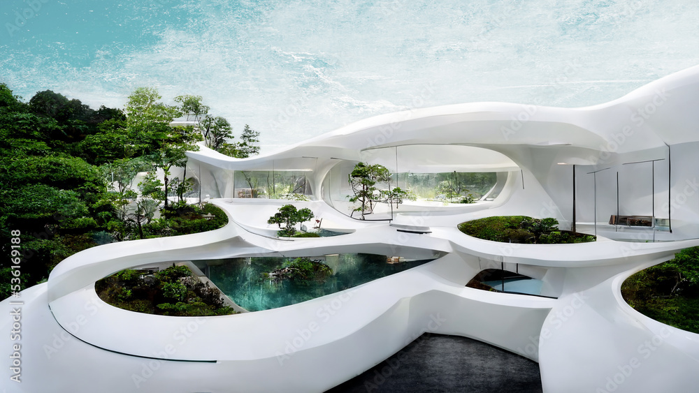 Concept art illustration of futuristic mansion house villa Stock ...