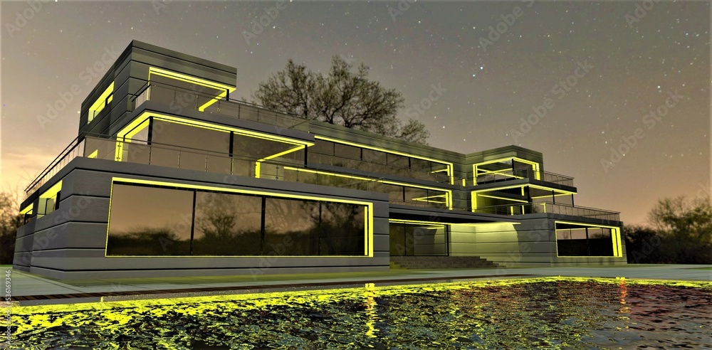 Exclusive exterior lighting design for a low-rise country office with ...